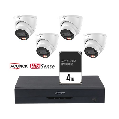 Dahua WizSense AI 8 Channel Camera Kit including 4x 8MP Eyeball Fixed Lens Cameras and 4TB HDD ...